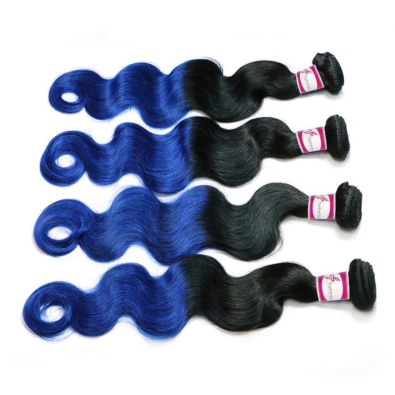Blue Hair Extensions Brazillian Body Wave Hair Ombre 1B/Blue