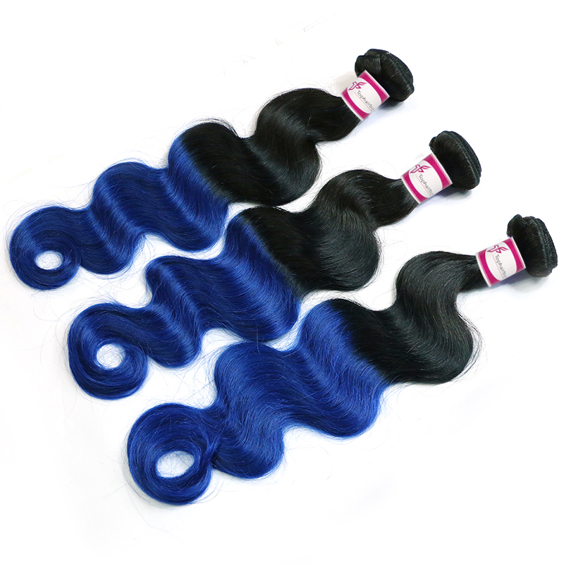 Blue Hair Extensions Brazillian Body Wave Hair Ombre 1B/Blue