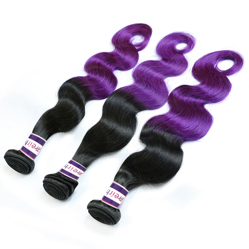 Purple Hair Extensions Body Wave Bundles Ombre Color 1B/Purple